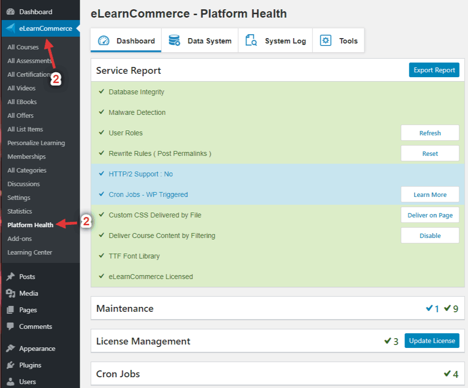 The eLearnCommerce System Status and Platform Health explained – eLearnCommerce Pro